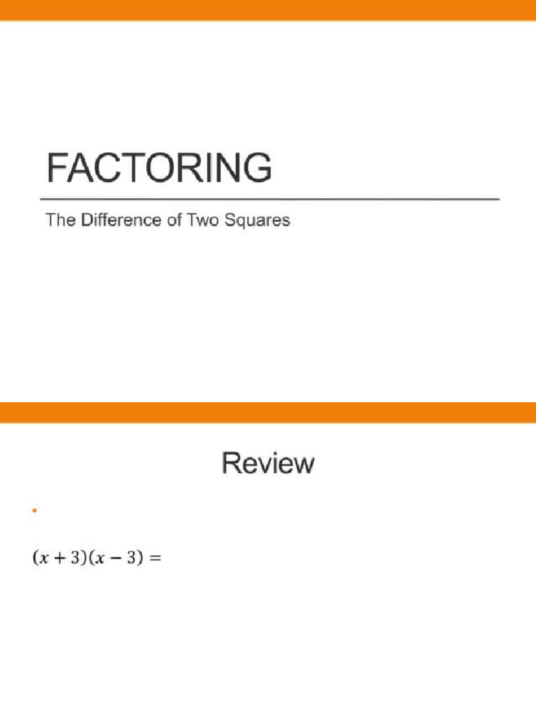 Factoring The Difference Two Squares | PDF