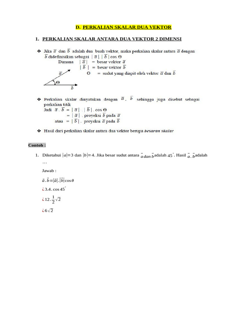 Perkalian Skalar Dua Vektor Dan Proyeksi Vektor | PDF