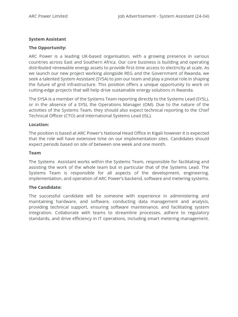 Job Advisement - Systems Assistant (24-04) | PDF