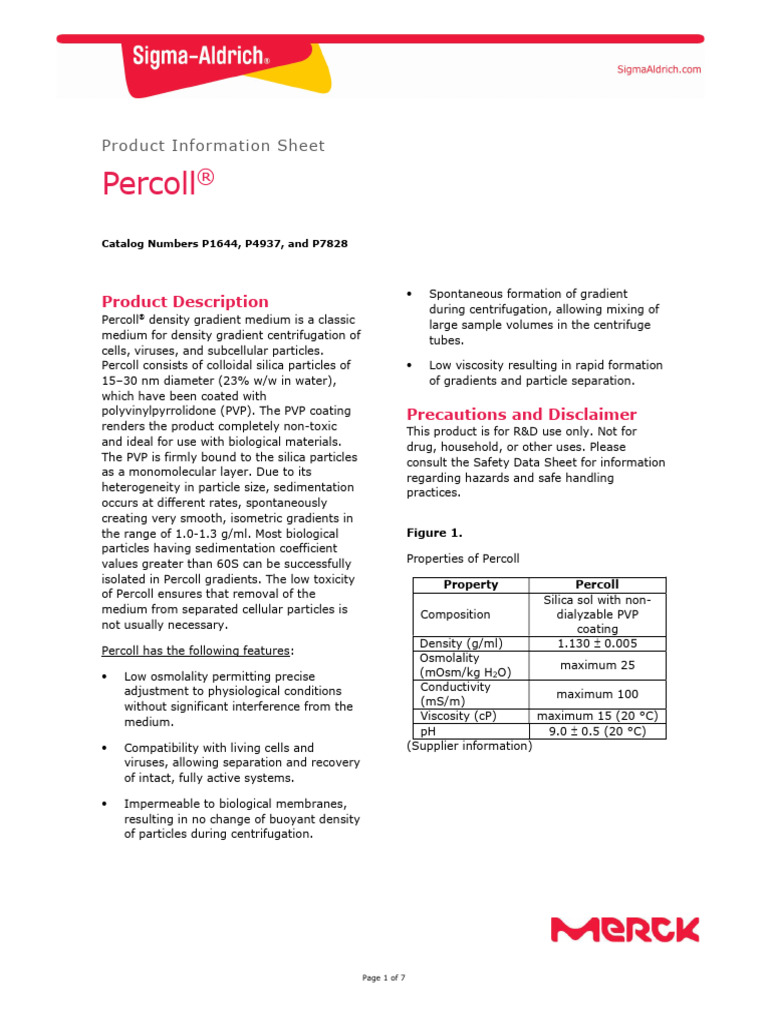 Percoll Product Info Sheet MK | PDF