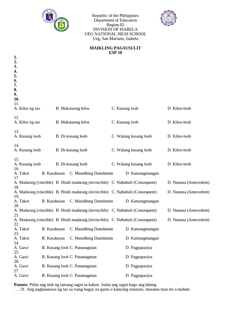 2nd Periodical ESP | PDF