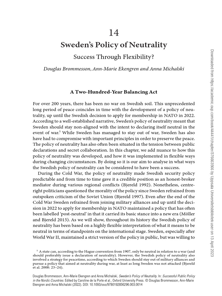 Sweden's Policyof Neutrality | PDF | Sweden | Politics