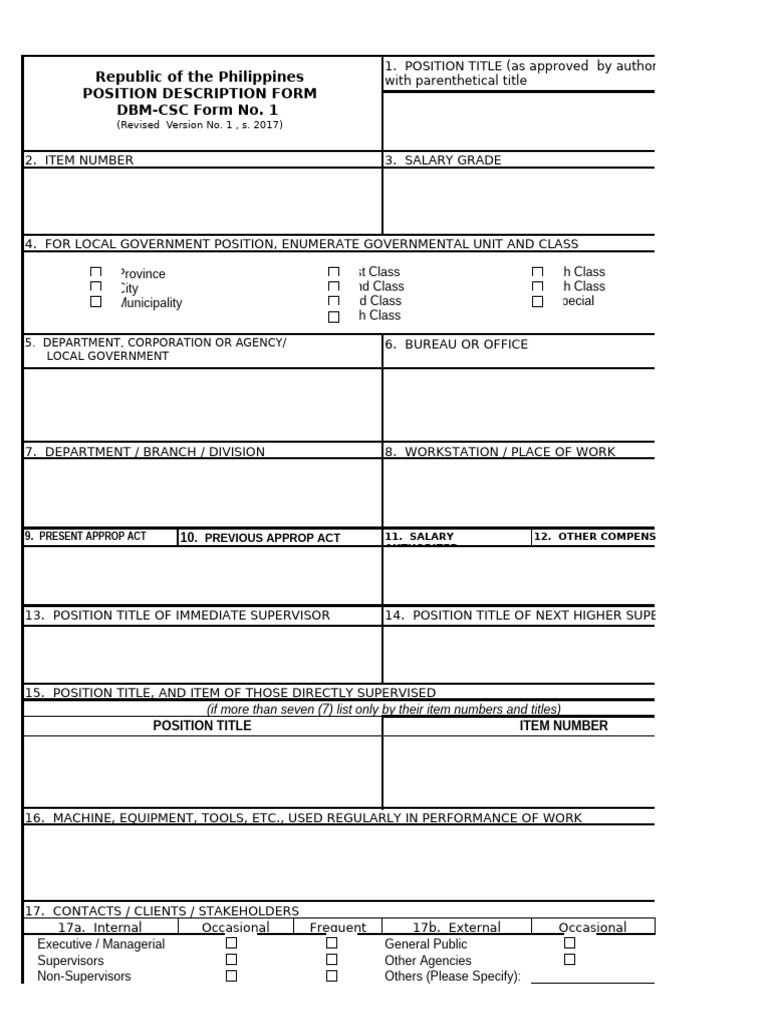 DBM CSC Form No.1 Position Description Form | PDF | Business