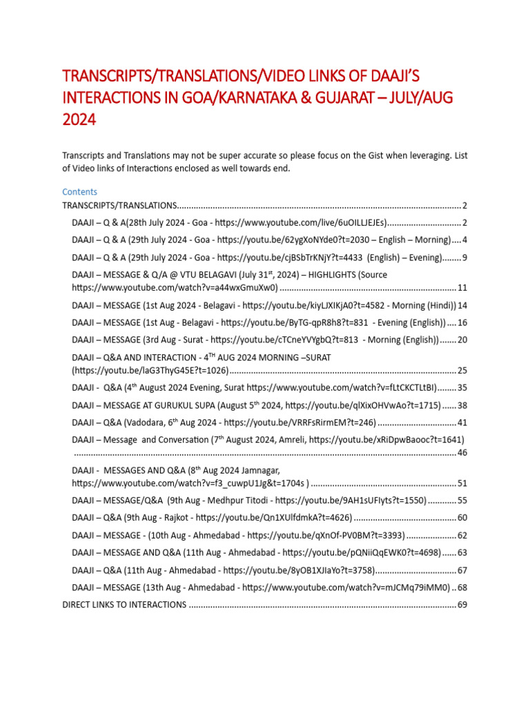 Daaji - Travels Goa, Karnataka and Gujarat - July Aug 2024 - Translations and Transcriptions | PDF