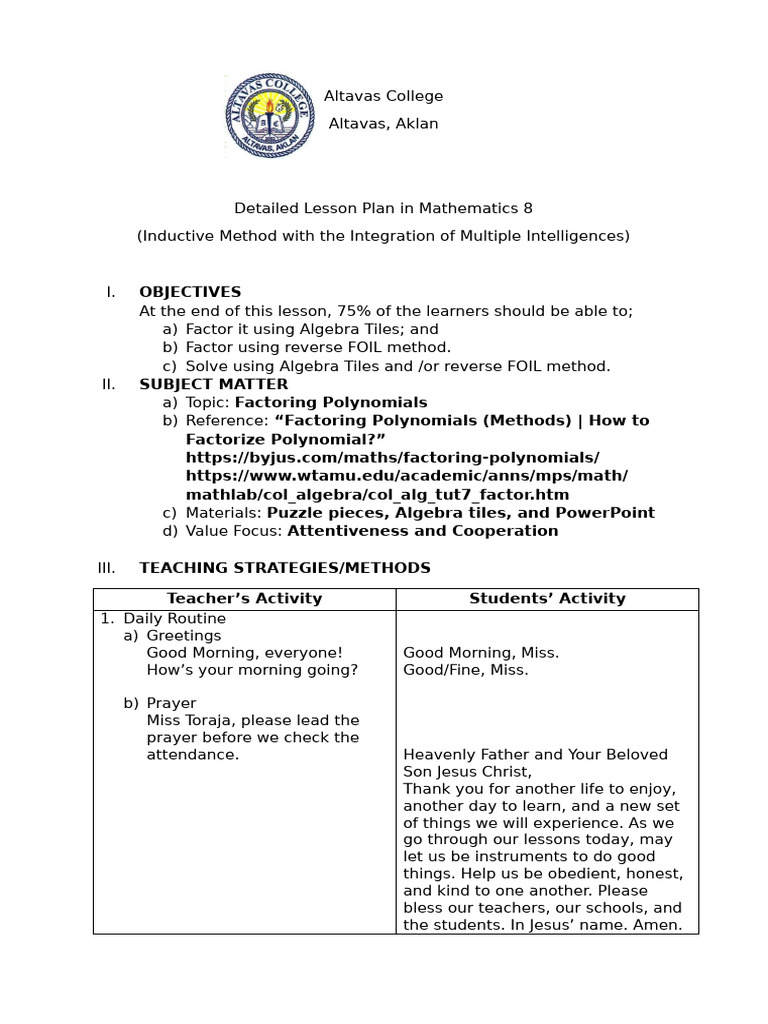 LESSON-PLAN-FACTORING | PDF