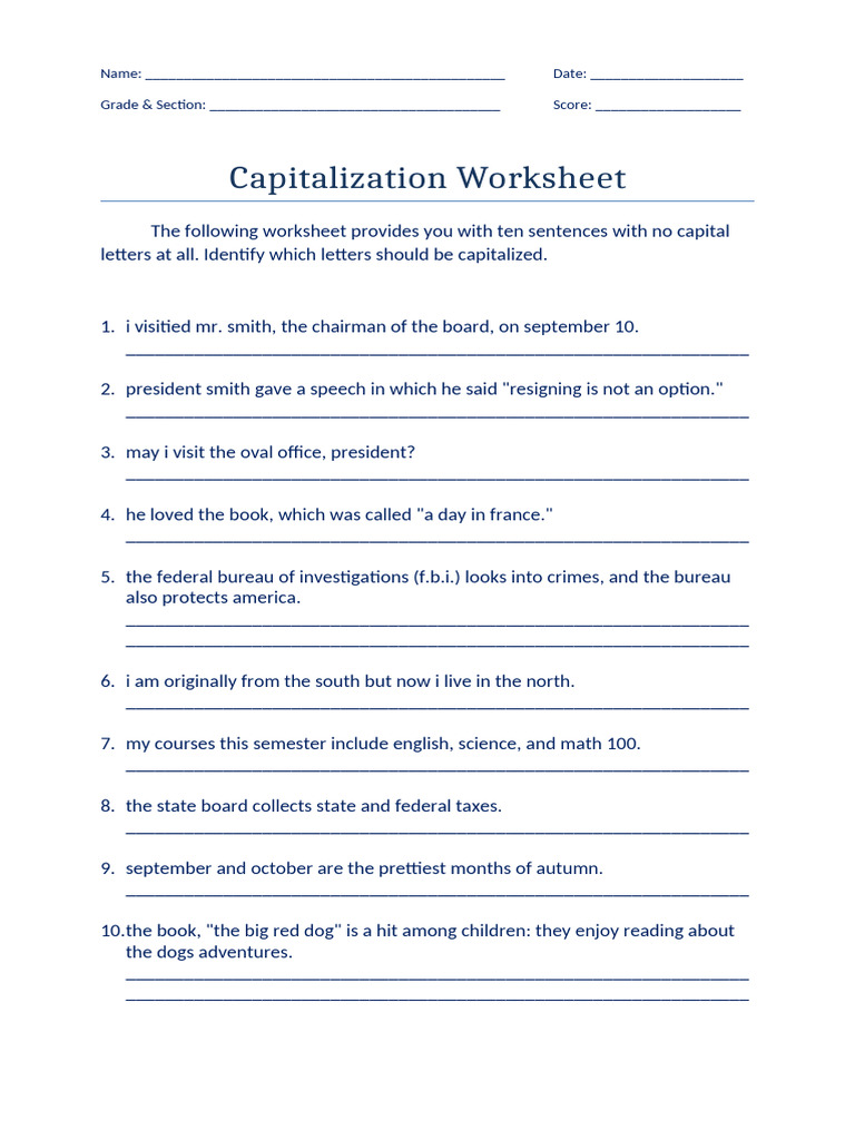 Capitalization Worksheet | PDF