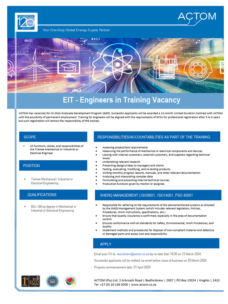 Vacancy - Engineers in Training (EIT) 2024 3 | PDF