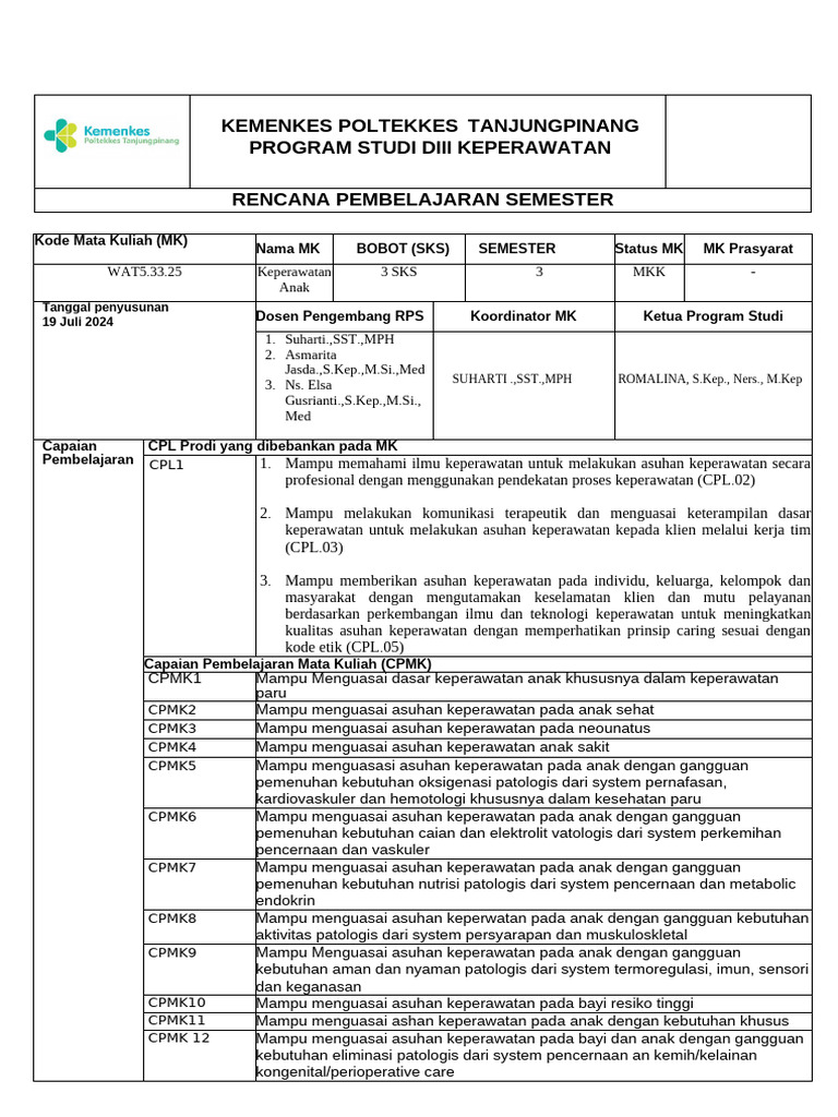 RPS Kep Anak - Suharti Revisi | PDF