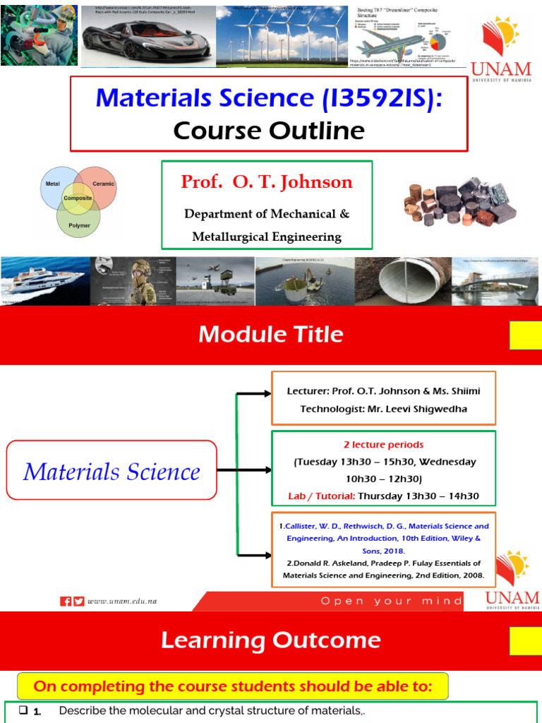 Lecture 01 - Course Outline + Materials For Engineering - 2024 | PDF