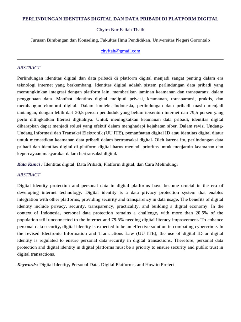 Artikel Literasi Perlindungan Identitas Digital Dan Data Pribadi Di ...