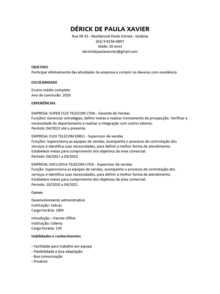 Currículo - Dérick de Paula | PDF