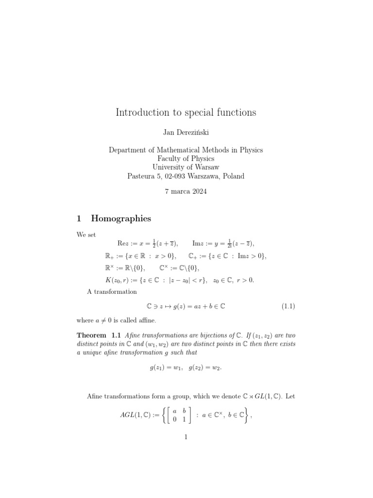 Dereziński - Introduction To Special Functions | PDF