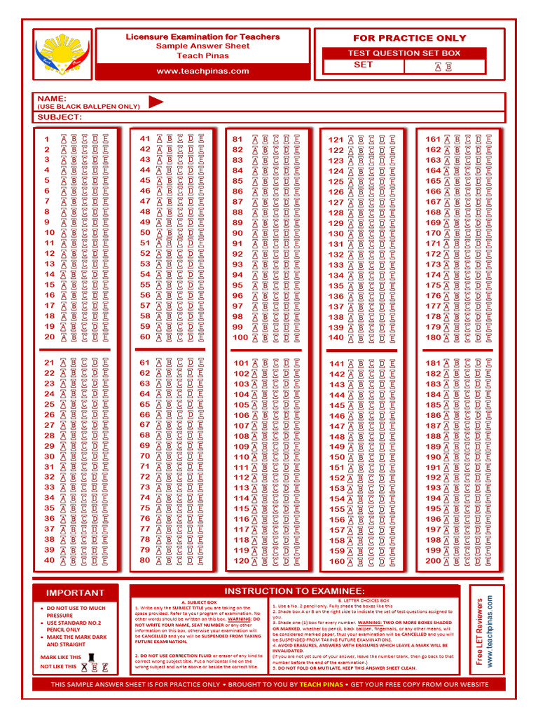 Answer Sheet For Shading | PDF