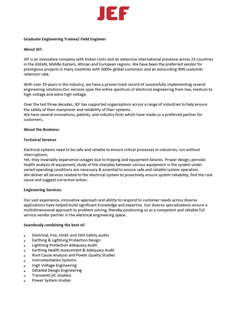 JD Field Engineer | PDF JD Field Engineer | PDF