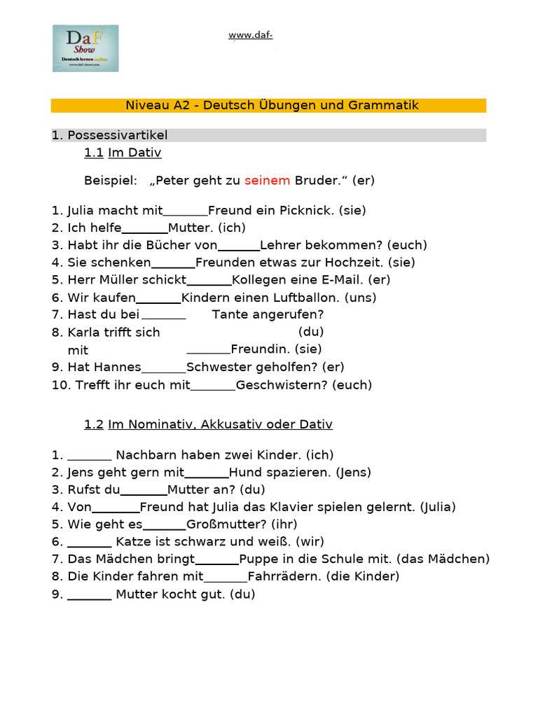 Deutsch A2 - Übungen Und Grammatik | PDF