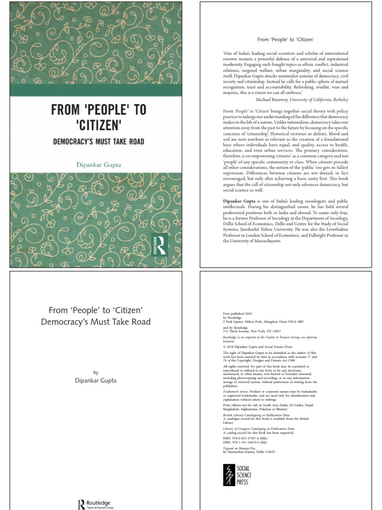 Dipankar Gupta - From People' To Citizen' - Democracy's Must Take Road ...