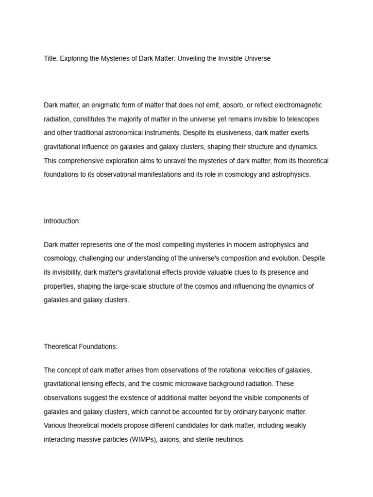 Title - Exploring The Mysteries of Dark Matter - Unveiling The ...