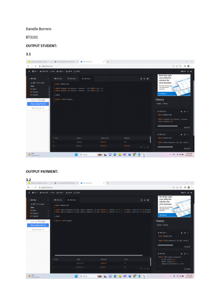 03 Hands On Activity 1 Database | PDF | Teaching Methods & Materials