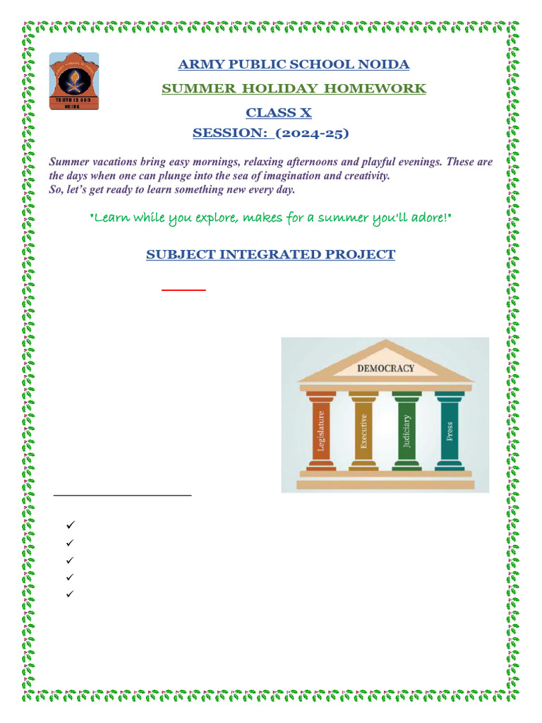 Class X (Holiday Homework 2024 - 2025) | PDF