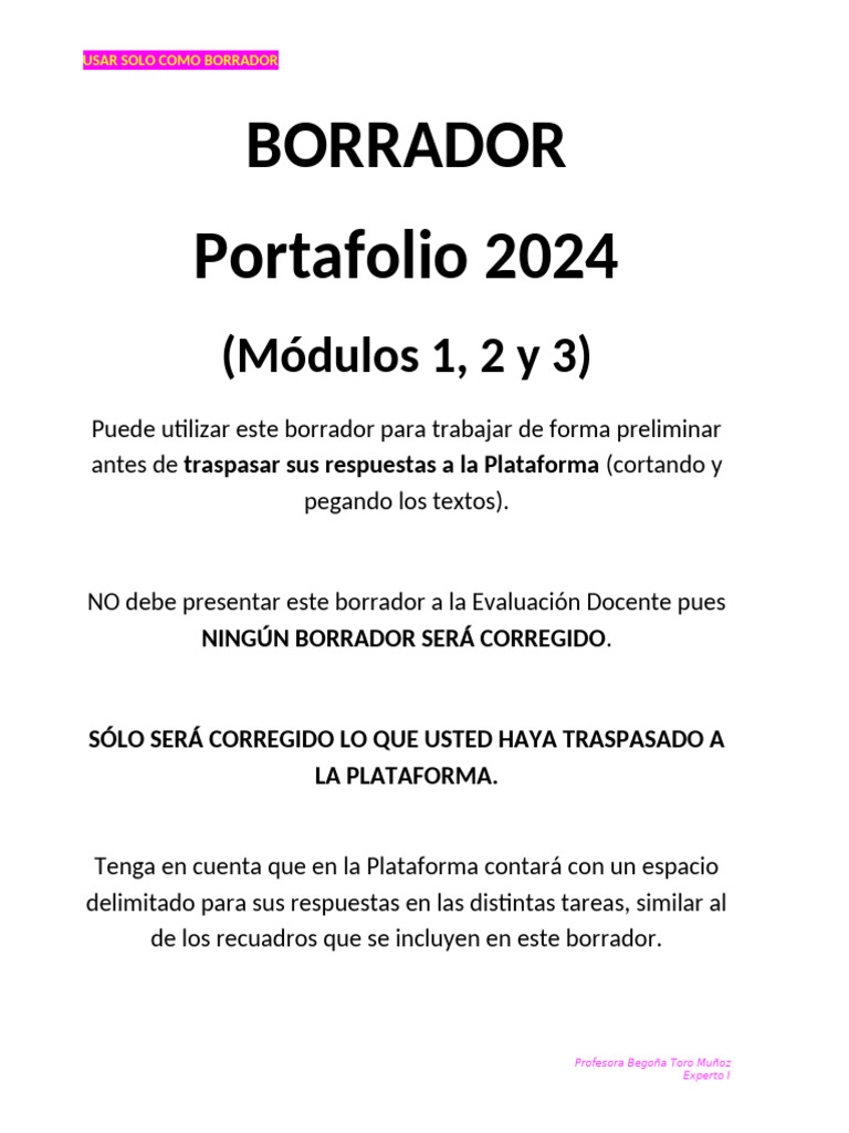 Borrador - Portafolio - 2024 - Actualizado - P - B - T - M | PDF | Evaluación | Maestros