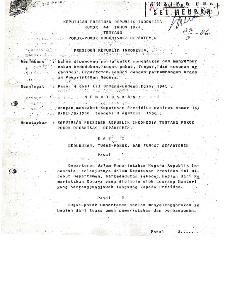 Keppres No 44 Tahun 1974 | PDF