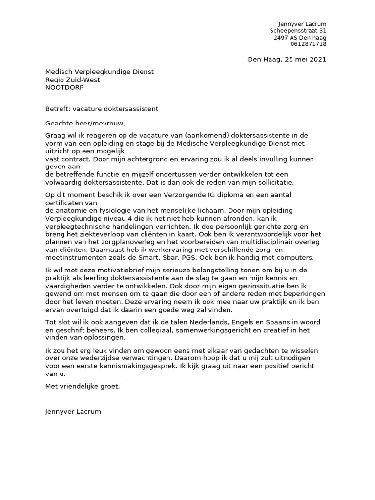 Motivatie Jennyver Lacrum - Doktersassistent | PDF