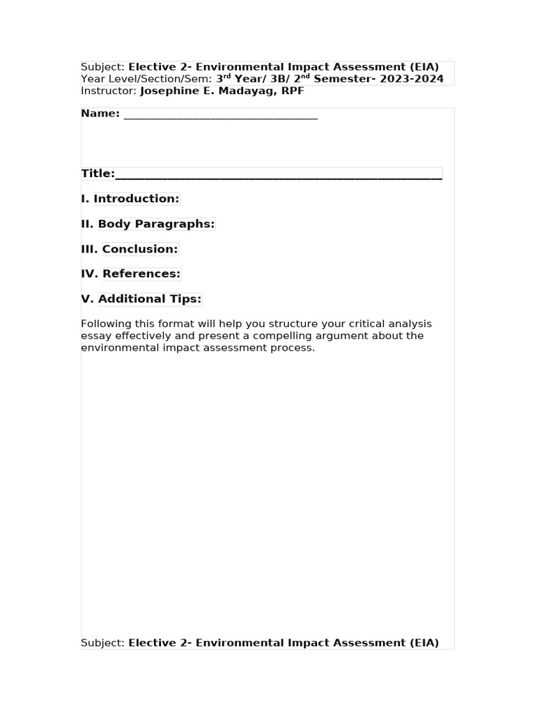 EIA Subject Critical Analysis Format | PDF