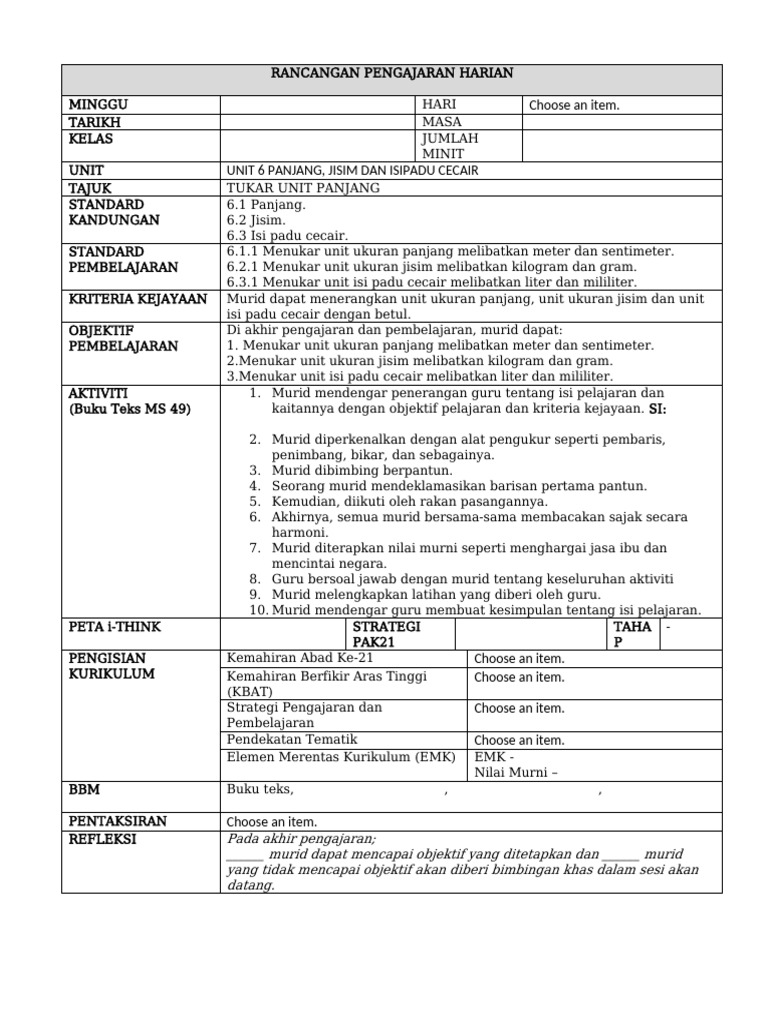 Unit 6 Panjang, Jisim, Dan Isi Padu Cecair | PDF