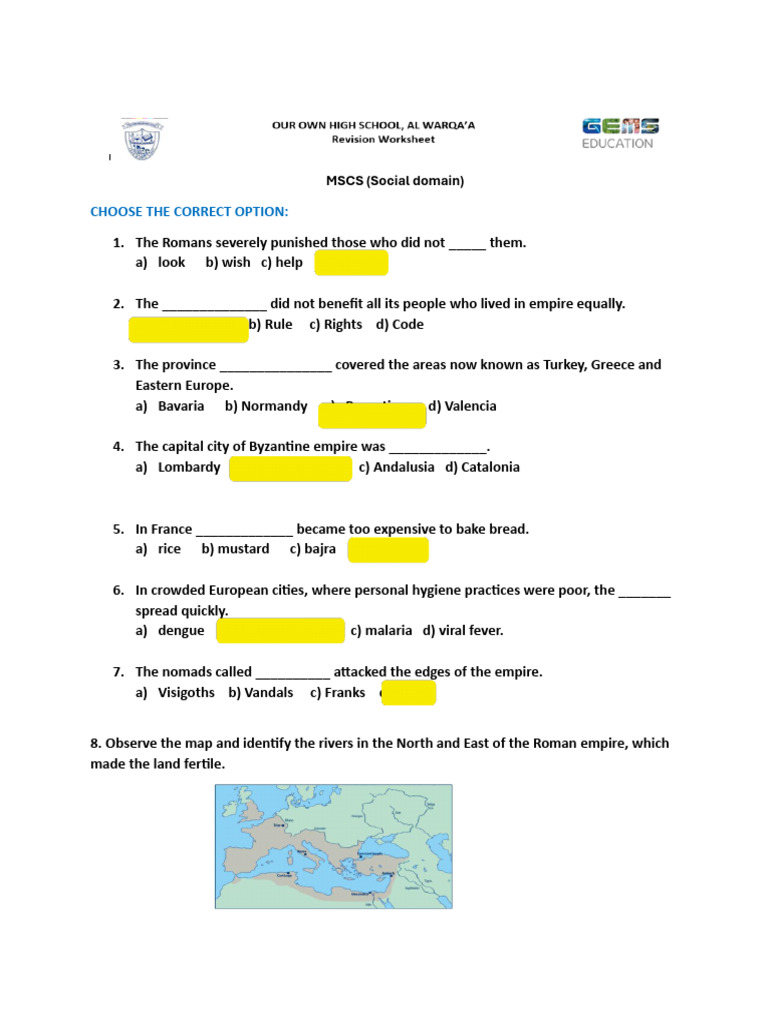 Mscs Revision Worksheet Term 1 Social Domain 240902 182121 | PDF