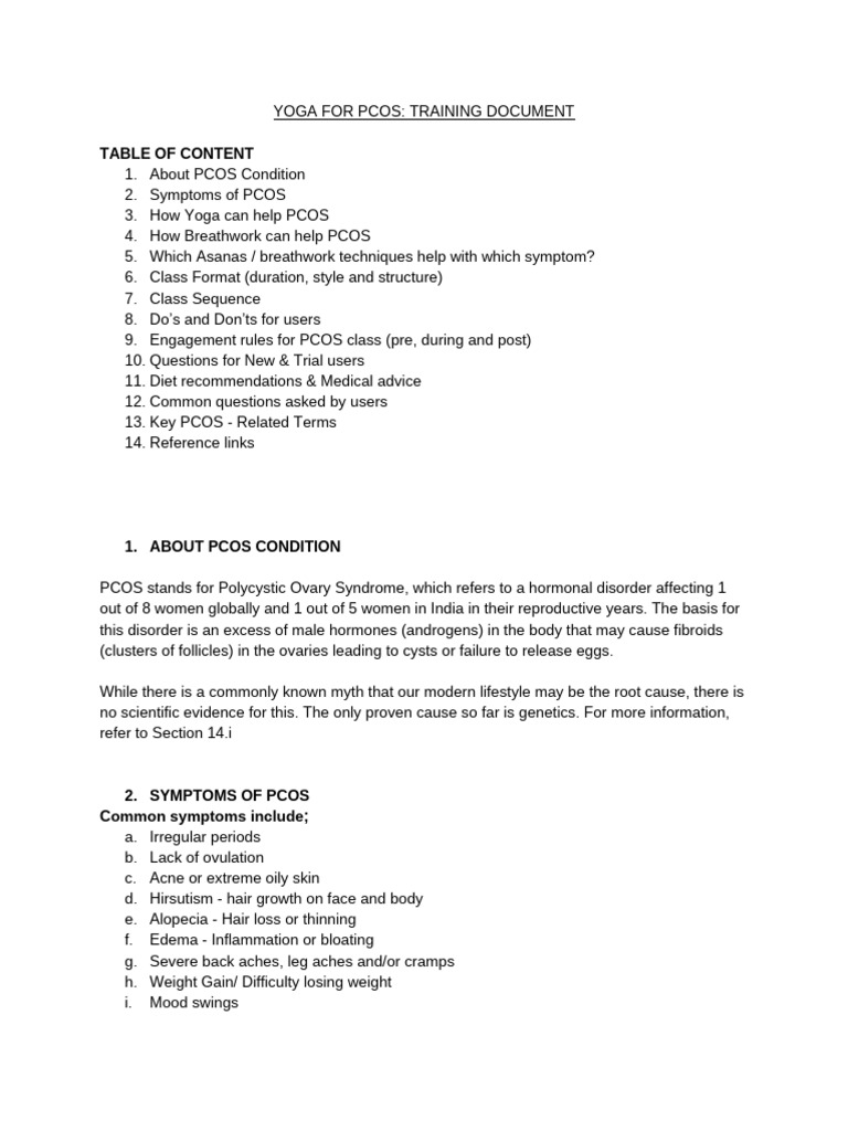 Yoga For PCOS Training | PDF | Polycystic Ovary Syndrome | Wellness