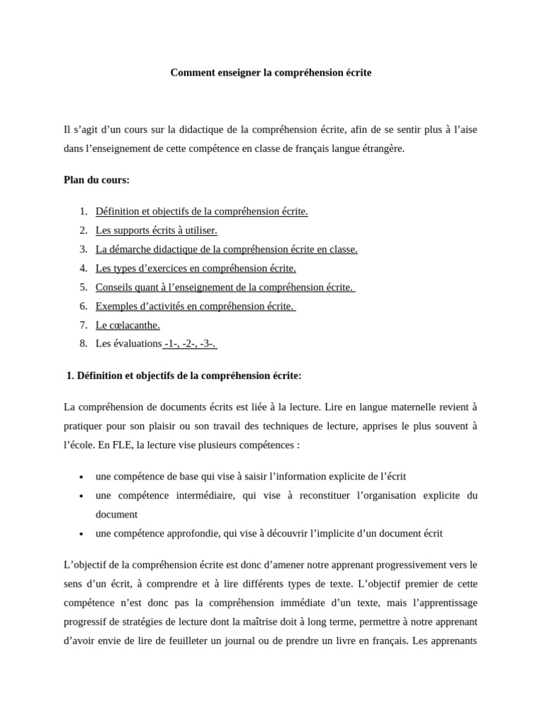 Comment Enseigner La Compréhension Écrite | PDF