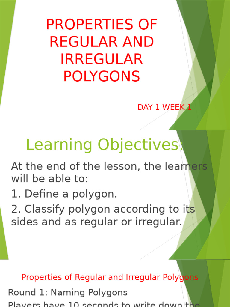 PROPERTIES OF REGULAR AND IRREGULAR POLYGONS | PDF