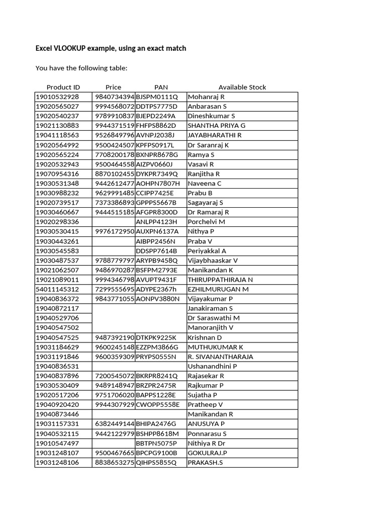Excel VLOOKUP Examples | PDF