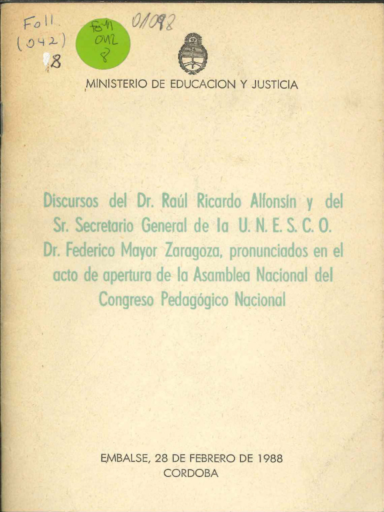 Discursos Del Dr. Raúl Ricardo Alfonsin - Asamblea Nacional Del ...