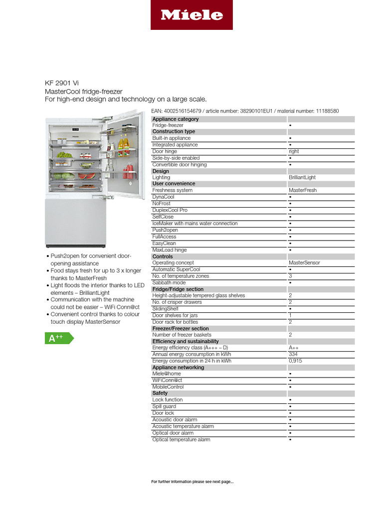 REFRIGERATOR + FREEZER KF 2901 Vi | PDF