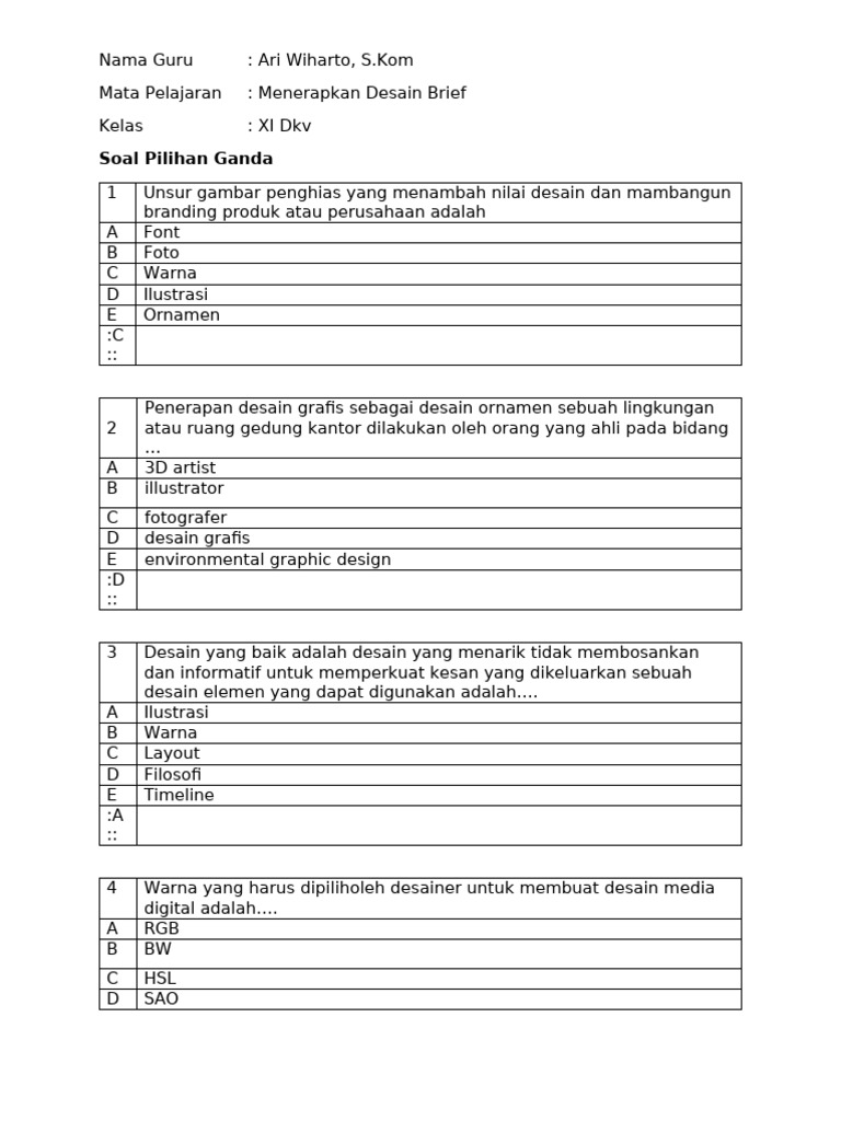 FORMAT SOAL STS Brief | PDF