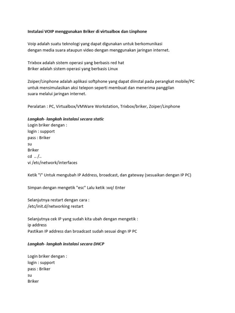 Instalasi VOIP Menggunakan Briker Di Virtualbox Dan Linphone | PDF