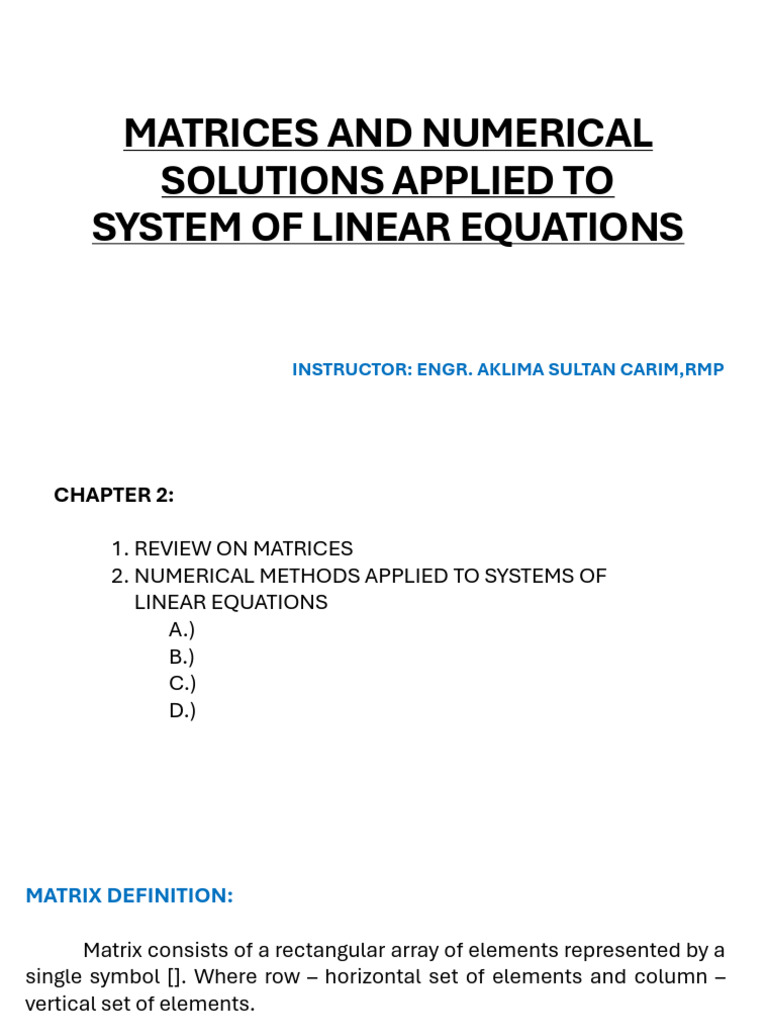 Lec 2.1 - Matrices and System of Linear Equations | PDF