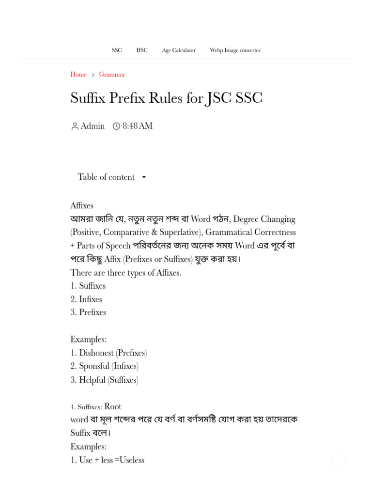 Suffix Prefix Rules For JSC SSC - English Learning Notes | PDF