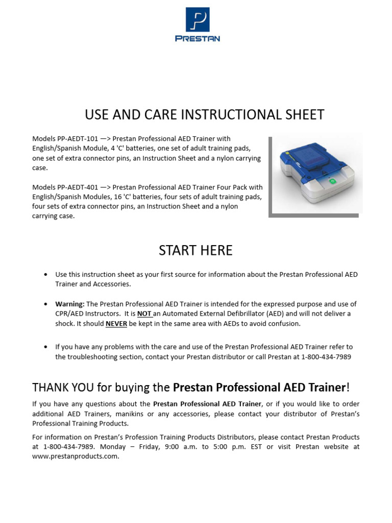 Prestan Professional AED Trainer Manual | PDF