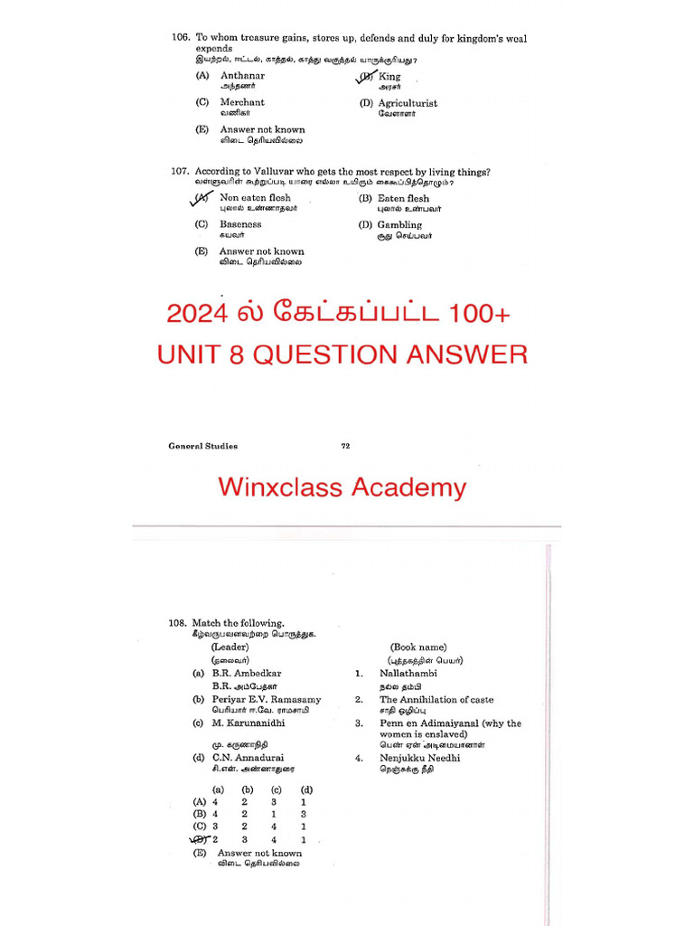 TNPSC 2024 Unit8 Question 100 | PDF