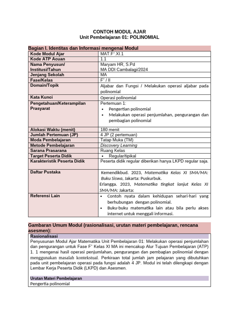 Contoh Modul Ajar Pdf
