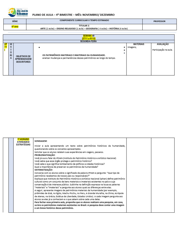 5º ANO T.2 SEMANA 40 e 41 PDF | PDF