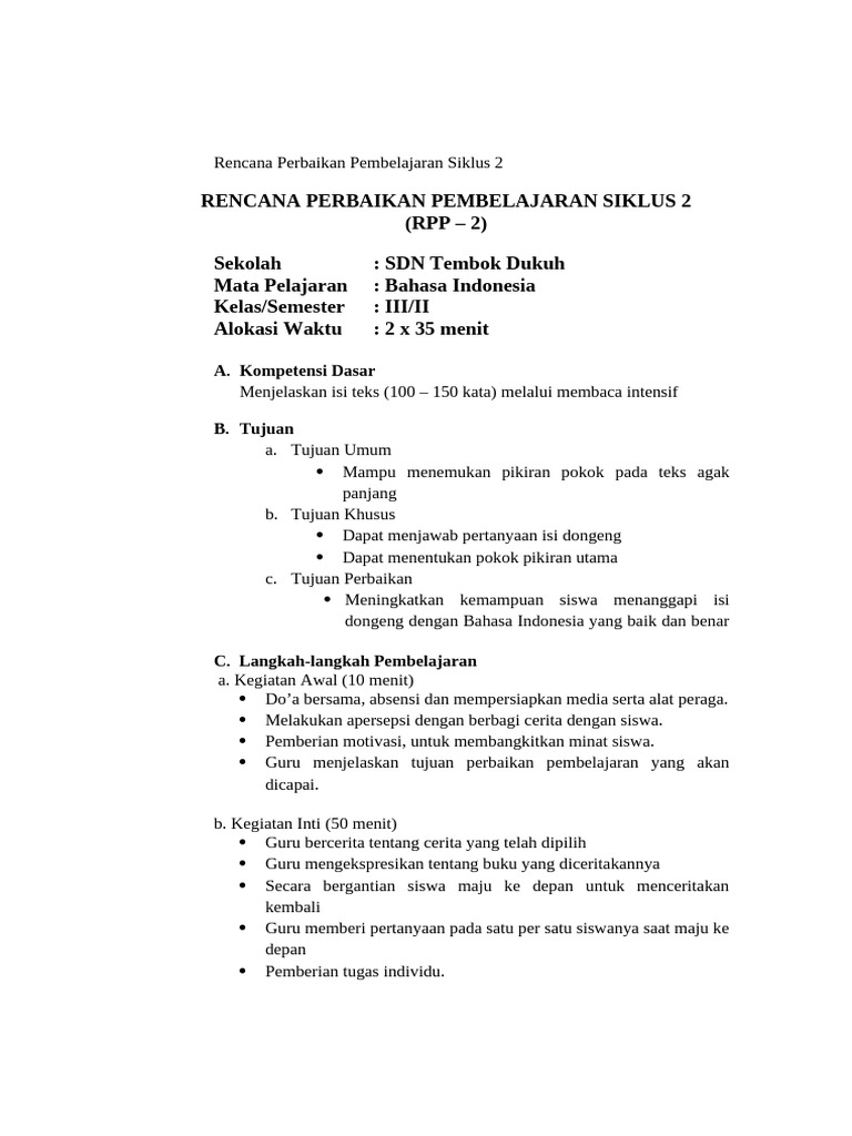 RPP Siklus 2 | PDF
