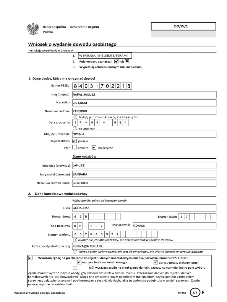 Wniosek o Wydanie Dowodu Osobistego Druk | PDF