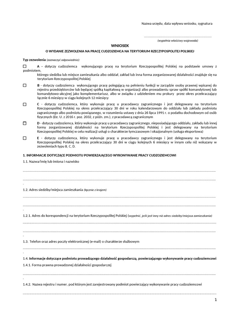 Wniosek o Wydanie Zezwolenia - Obowiązuje Od 29072022 | PDF