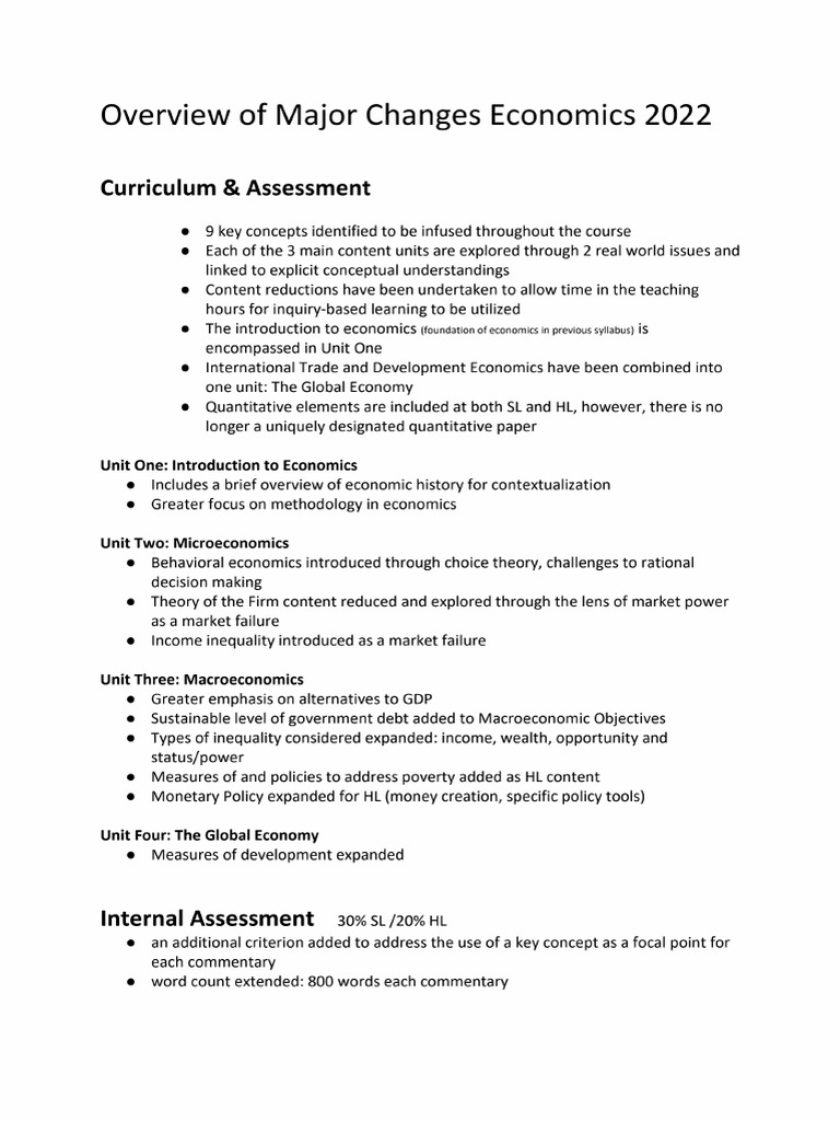 CHANGES New IB Economics Syllabus | PDF