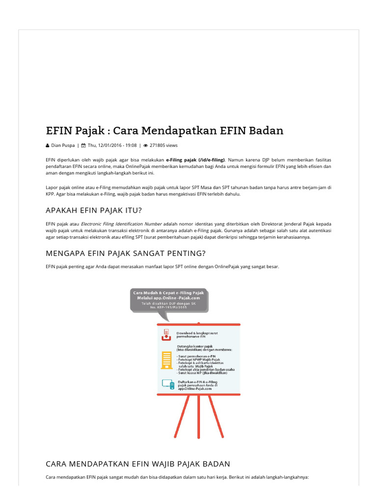 EFIN Pajak Cara Mendapatkan EFIN Badan OnlinePajak | PDF