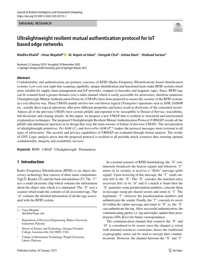 Ultralightweight Resilient Mutual Authentication | PDF