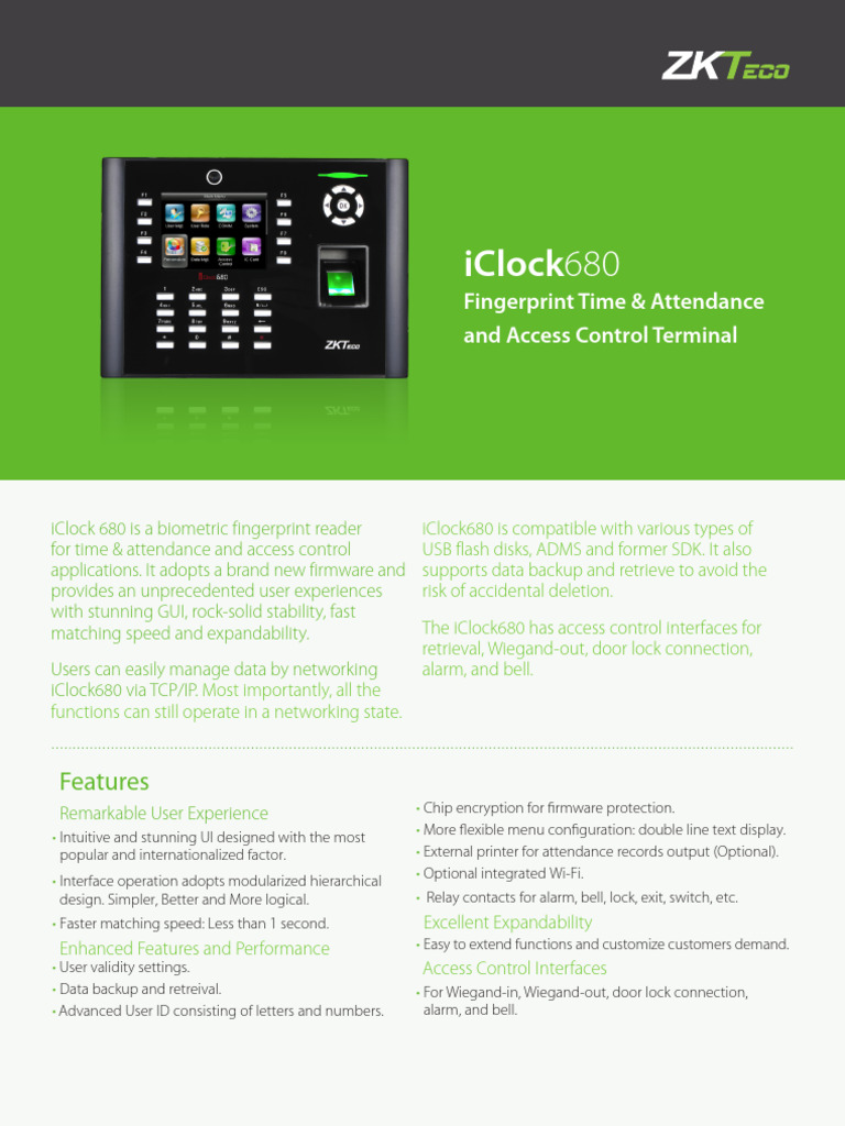 Iclock680 Datasheet 202401 | PDF